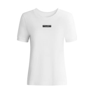 Dolce & Gabbana Femme, Tops, Blanc, Taille: 42 FR T-shirt en coton avec logo