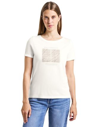 Street One Damen 3227671 Artwork Shirt mit Turn-Up, Off White, 44