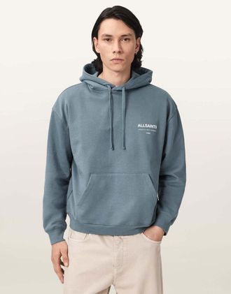 AllSaints Backstage - Sweat &agrave; capuche &agrave; enfiler - Bleu lunaire