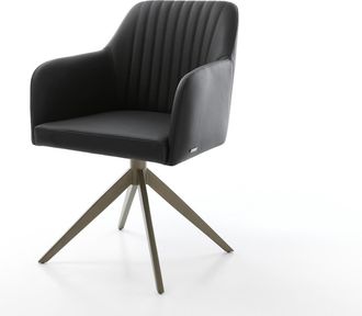 DELIFE Drehstuhl Greg-Flex Echt-Leder Schwarz Kreuzgestell breit Effektfinish Titan 360&deg; drehbar Wippfunktion Taschenfederkern, Esszimmerst&uuml;hle