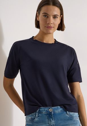 Cecil T-Shirt CECIL, Damen, Gr. XXL (46), blau (urban dunkelblau), Web, 48% Baumwolle, 48% Modal, 4% Elasthan, unifarben, normal normal, Rundhals, abgestepp