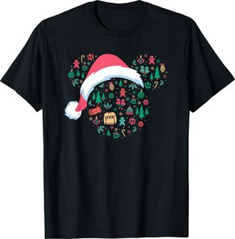Disney Mickey Mouse Head Icon Christmas Holiday Santa Hat T-Shirt