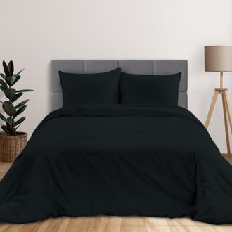 Pizuna Bettbezug 135x200 cm Baumwolle Schwarz, Atmungsaktiv 100% langstaplige Baumwolle in Perkalbindung Bettbezug Set mit verdecktem Knopfverschluss und 1 K