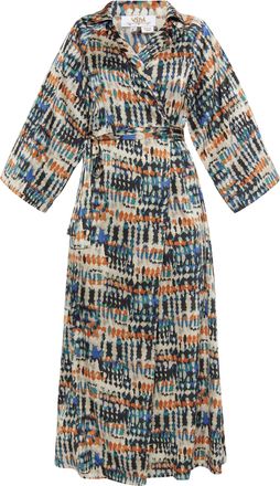 Usha Wickelkleid Damen Beige Blau Mehrfarbig
