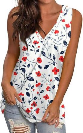 Generic Debardeur Femme Chic et &eacute;l&eacute;gant Col V Chemisier sans Manche Imprimer D&eacute;bardeur Top Ete Haut Chic et Elegant Fluide Ample Caraco Vetement Femme Ete Tee
