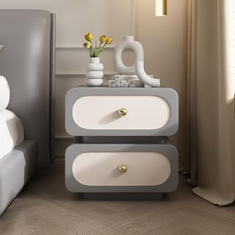 Generic Minimalistischer Nachttisch Mit 2 Schubladen - Moderner Nachttisch Aus Massivholz In Mikrofaserleder, Khaki (19,7 X 15,8 X 19,7 Zoll)(Light Gray,15.8 