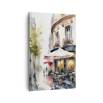 Arttor Wandbilder Dekoration Wohnzimmer Kaffeehaus Paris Aquarell Bilder auf Leinwand 80x120cm Leinwandbild mit Rahmen Schlafzimmer K&uuml;che Deko Wand Kunstdruc