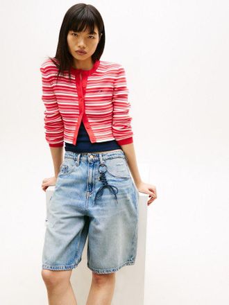 Tommy Jeans Strickjacke TJW CREW NECK STRIPE CARDI EXT reine Baumwolle, Streifen Look