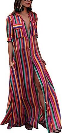 Onsoyours Femme Casual Robes Bohème Robes Longues Été Plage Floral À Manches Courtes Col V Casual Tuniques Maxi Robe A Rouge 38