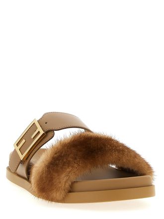Fendi Womens Brown Leather Slides Shoe
