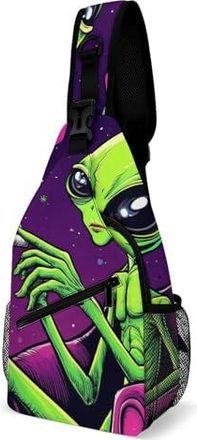 Generic Multifonction Sacoche Homme Bandouliere Art drôle et cool de marijuana extraterrestre Sling Bag Antivol,Casual Sac à Poitrine pour Randonnée Voyage éc