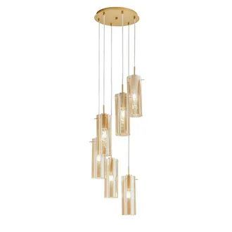 Luce-Ambiente-Design Magic suspension in Gold Metal With Six Amber Glass Diffusers