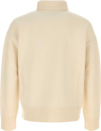 Ami Heart-Embroidered Virgin Wool Sweater - Beige