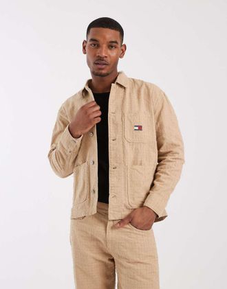 Tommy Jeans Hemdjacke in Beige mit Zierstickerei-Neutral