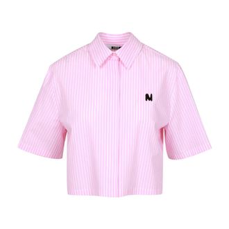 Msgm Gestreiftes- kurz geschnittenes Hemd - - Blouses & Shirts - Damen - Rosa - S