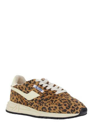 Autry Womens Leather-Trim Sneakers With Brown Animalier Print Trainers