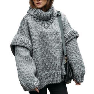 Generic Chandail surdimensionn&eacute; en tricot &eacute;pais &agrave; manches longues et col roul&eacute; pour femme, coupe d&eacute;contract&eacute;e, taille M, pour le quotidien, le travail et les 