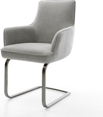 DELIFE Freischwinger Heira-Flex mit Armlehnen Strukturstoff Soft Grau Freischwinger flach Graphit Taschenfederkern, Esszimmerst&uuml;hle