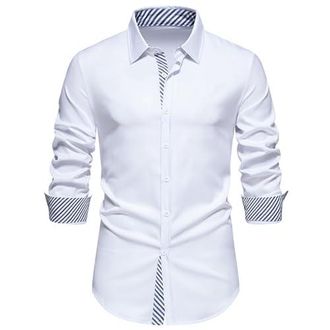Generic Chemise d&eacute;contract&eacute;e &agrave; manches longues pour homme - Cardigan en flanelle - Doubl&eacute;e, Blanc., XXL