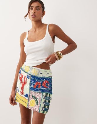 Asos Verzierter Minirock mit Hummer-Design-Mehrfarbig