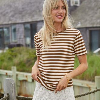 Lands End Supima Kurzarm-Shirt mit rundem Ausschnitt, Damen, Gr&ouml;&szlig;e:48-50 regular, Braun, Baumwolle, by Lands End