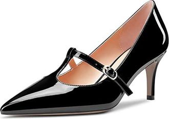 Castamere Femmes Aiguille Mi Kitten Talon Heel Fermé Pointu Bout Slip-on T-Strap Escarpins Mariage Party Dress Chaussures 6.5 CM Heels Noir 40 EU