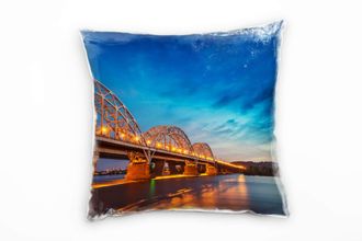 Paul Sinus Art Br&uuml;cke, Ukraine Kiev, Seen, orange, blau Deko Kissen 40x40cm f&uuml;r Couch Sofa Lounge Zierkissen - Dekoration zum Wohlf&uuml;hlen