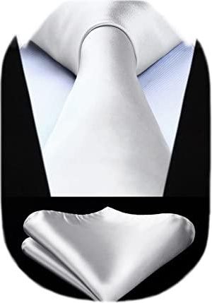 Hisdern Cravate Blanche Homme Cravate et Mouchoir de poche Set - Travail Fête Mariage Cravates Soie avec Boîte Couleur Unie Cadeau pour hommes Saint Valentin,