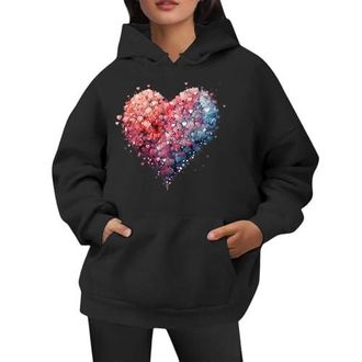 Generic Sweat &agrave; capuche imprim&eacute; Saint-Valentin 2026 pour femme, Noir, XXL