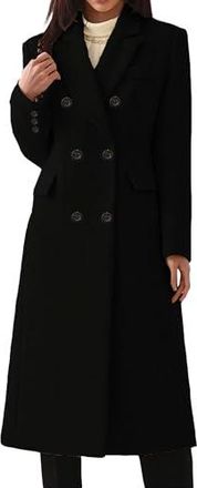Generic Long Wool Winter Coats for Women Classic Plus Size Notched Lapel Trench Coat Double Breasted Warm Jacket Overcoat Black 3X Large