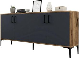Dmora Kommode Orionis, Wohnzimmerbuffet, Wohnzimmer-Sideboard, Moderne K&uuml;chen-Speisekammer, 180x35h78 cm, Walnuss und Anthrazit
