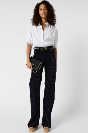 Gerard Darel Pantalon flare en velours &agrave; monogramme - ANNA - Navy