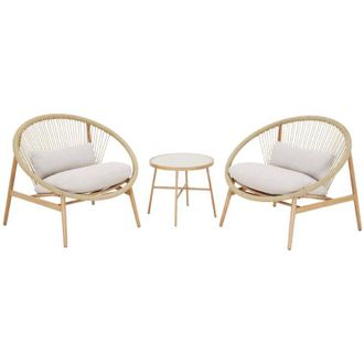 Sweeek 2er-Set Gartensessel mit Tisch, aus Stahl und Rattan
