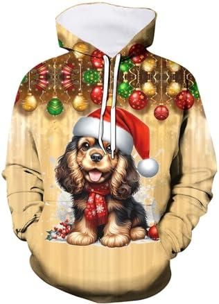 Generic Pull de Noël 2025 pour homme - Motif graphique 3D - Pull décontracté à capuche avec poche - Vêtements pour adultes - Manches longues, kaki, 3XL