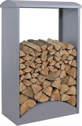 Mendler Brennholzlager HWC-P77, Kamin-/Feuerholzregal Holzlager Holzunterstand Outdoor Metall 160x98x50cm - grau