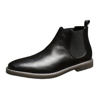 Generic Bottines Chelsea en cuir pour homme - Bottines habill&eacute;es formelles &agrave; enfiler - Bout pointu - Chaussures plates antid&eacute;rapantes - Chaussures de travail 