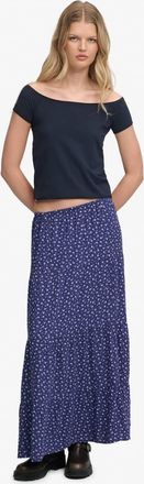 Superdry Jupe longue en tissu &agrave; volants &eacute;tag&eacute;s et petites fleurs - Bleu marine