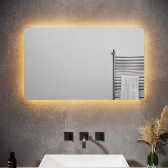 Sonni Rechtecke Badspiegel mit Beleuchtung, LED Wandspiegel 100 x 60 cm, Badezimmerspiegel mit Anti-Fog-Funktion, in DREI Lichtfarben einstellbar Modern Spi
