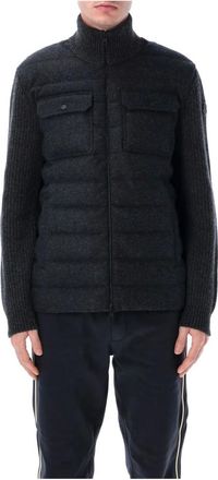 Moncler Homme, Vestes, Gris, Taille: XL Quilted Wool Zip Cardigan