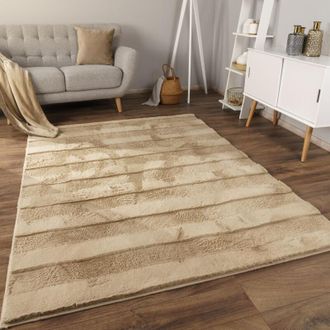 Paco Home Paco Home - Teppich Bubble Wohnzimmer Schlafzimmer Hochflor Fell Geometrisches Design 3D 160x220 cm, Beige 4