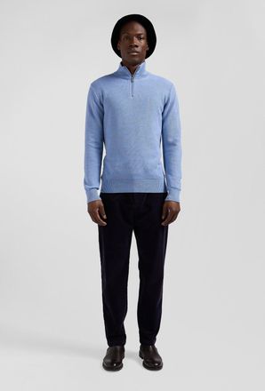 Eden Park Pull Col Camionneur Zipp&eacute; Uni En Coton Ciel Coupe Regular