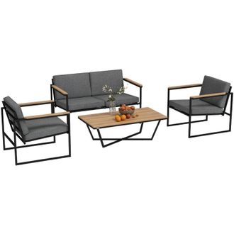 OUTSUNNY Gartenm&ouml;bel Set 4 Personen wetterfest Balkonm&ouml;bel-Set mit 2er Sofa, 2 St&uuml;hle Sitzkissen Beistelltisch Outdoor Sitzgruppe Terrassenm&ouml;bel