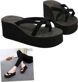 Beaupretty Sandales Compens&eacute;es Femme &eacute;t&eacute; Anti-d&eacute;rapantes Talon &Eacute;pais L&eacute;g&egrave;res pour Plage et Usage Quotidien Noir