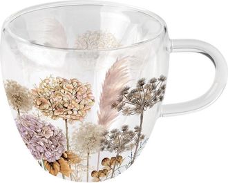 Ambiente Teetasse Tasse für Heissgetränke Glas doppelwandig 0,2L Serie dried flowers Trockenblumen Gräser