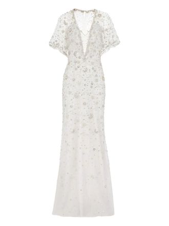 Jenny Packham robe Luna à coupe longue - Blanc