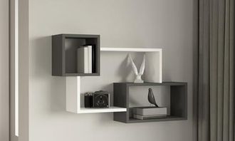 Hanah Home Scandinavian Wall Shelf, 90.6 cm x 51 cm x 22 cm | 100% Melamine Coated Particle Board, 18 mm Thick | Stylish White & Anthracite Design, Wall-Mountabl