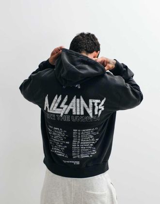 AllSaints Chromium Oth Hoodie mit Grafiklogo und R&uuml;ckendruck in verwaschenem Schwarz