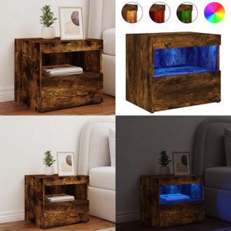 vidaXL Table de chevet avec lumi&egrave;res led ch&ecirc;ne fum&eacute; 50x40x45 cm - Table De Chevet - Table Nuit - Luminaire Led - &Eacute;clairage Ambiant - D&eacute;coration Chambre