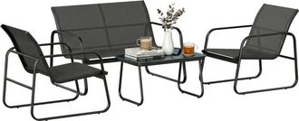 OUTSUNNY Salon de jardin - Outsunny - canap&eacute; fauteuils - table basse - verre tremp&eacute; - 4 pi&egrave;ces - gris et noir