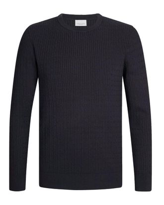 Profuomo Leichter Rundhalspullover mit Tencel und Zopfmuster in